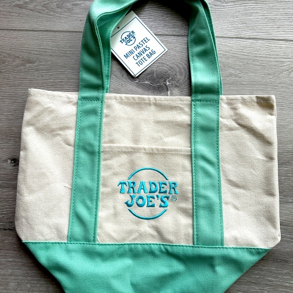 Bags | Trader Joes Mini Tote Bag Teal | Poshmark